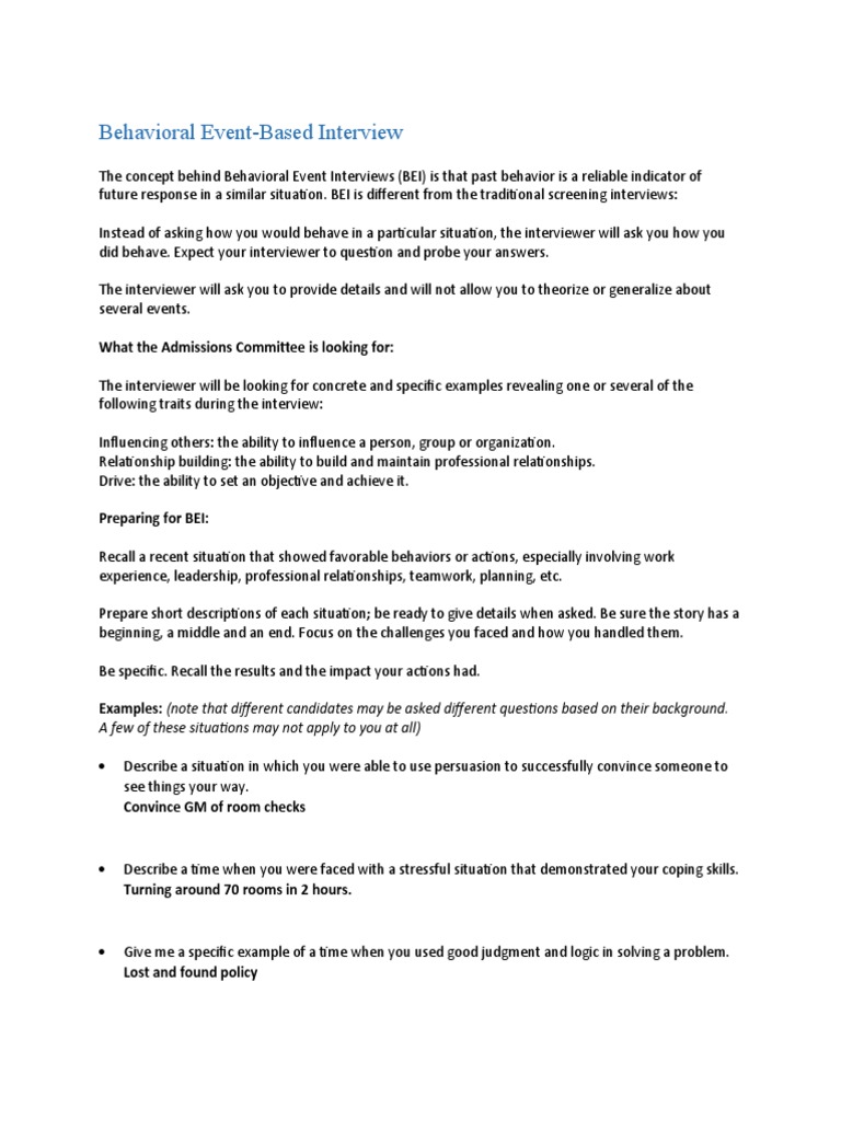 Behavioral Event Interview Guidelines | PDF | Behavior | Leadership
