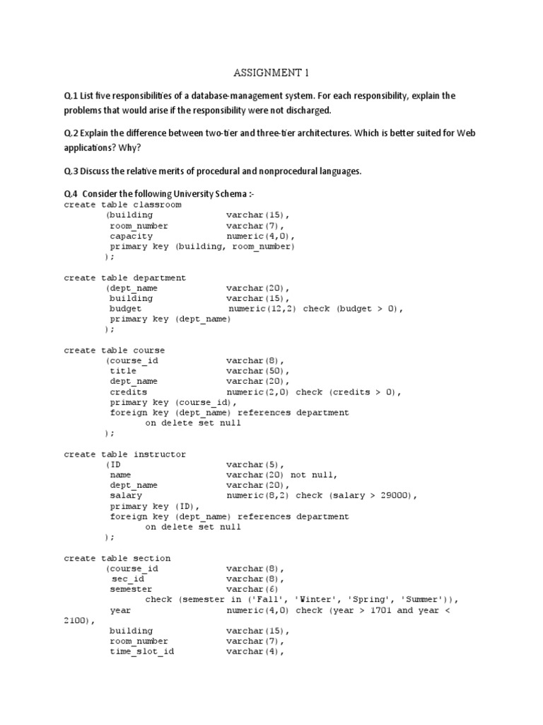 Database Management System Theory Assignments ETCS208 | PDF | Database ...