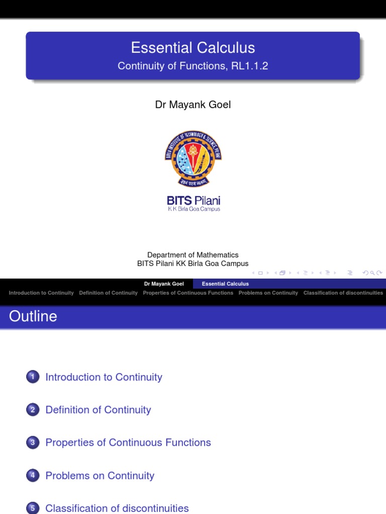 Essential Calculus: Continuity of Functions, RL1.1.2 | Download Free PDF | Continuous Function ...