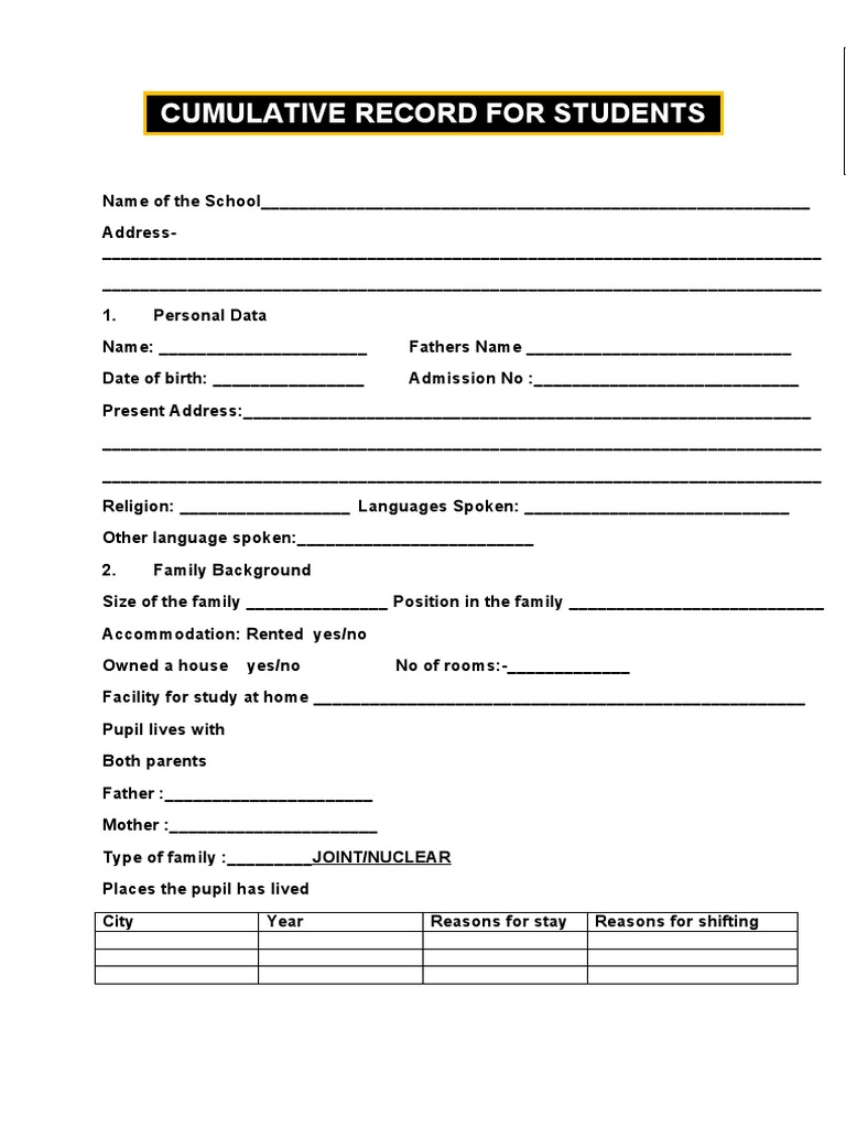 Cumulative Record For Students | PDF | Extraversion And Introversion ...