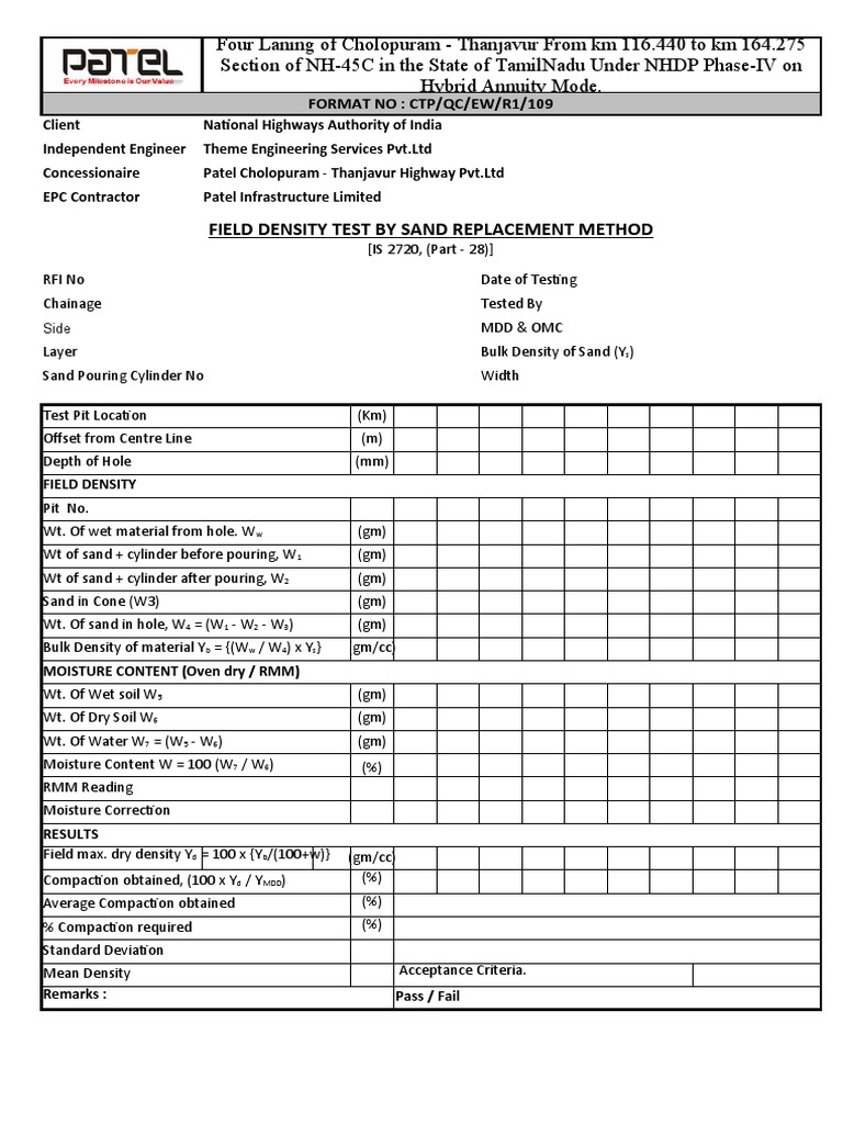 Field Density Test by Sand Replacement Method | PDF | Earth Sciences ...