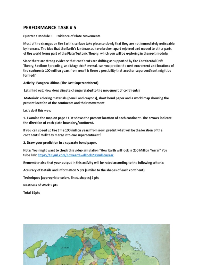 Performance Task 5 Q1W5 | PDF | Plate Tectonics | Continent
