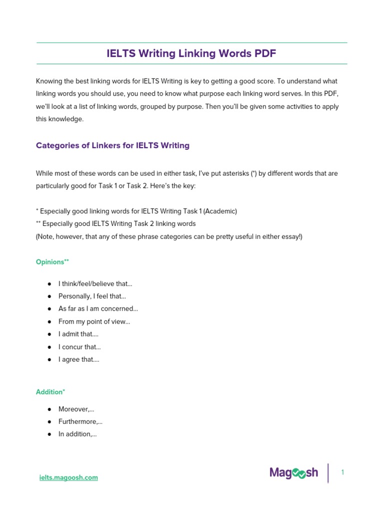 IELTS Writing Linking Words PDF | PDF | Word | Cognitive Science
