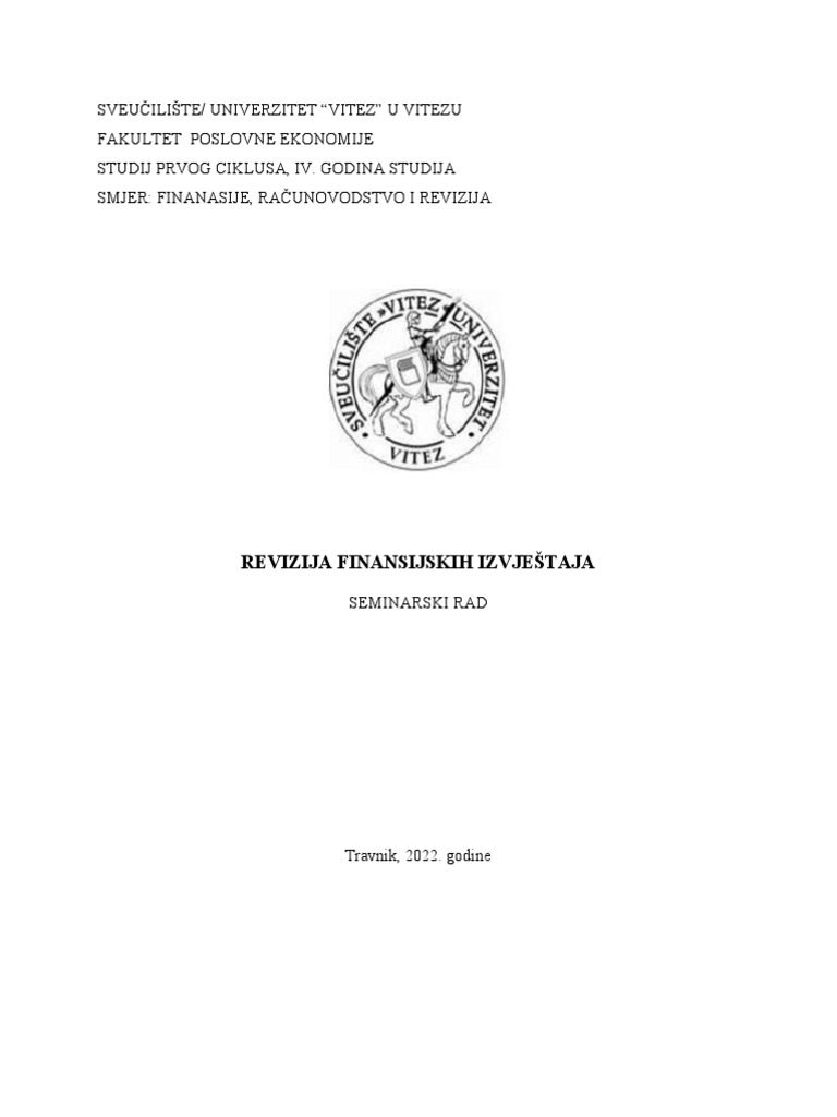 Revizija Finansijskih Izvještaja | PDF