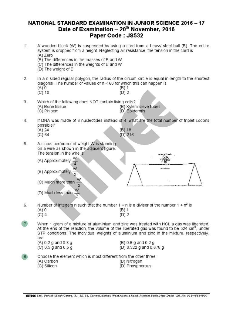 NSEJS (2016-17) Question Paper With Answer Key | PDF | Chemical Bond | Redox