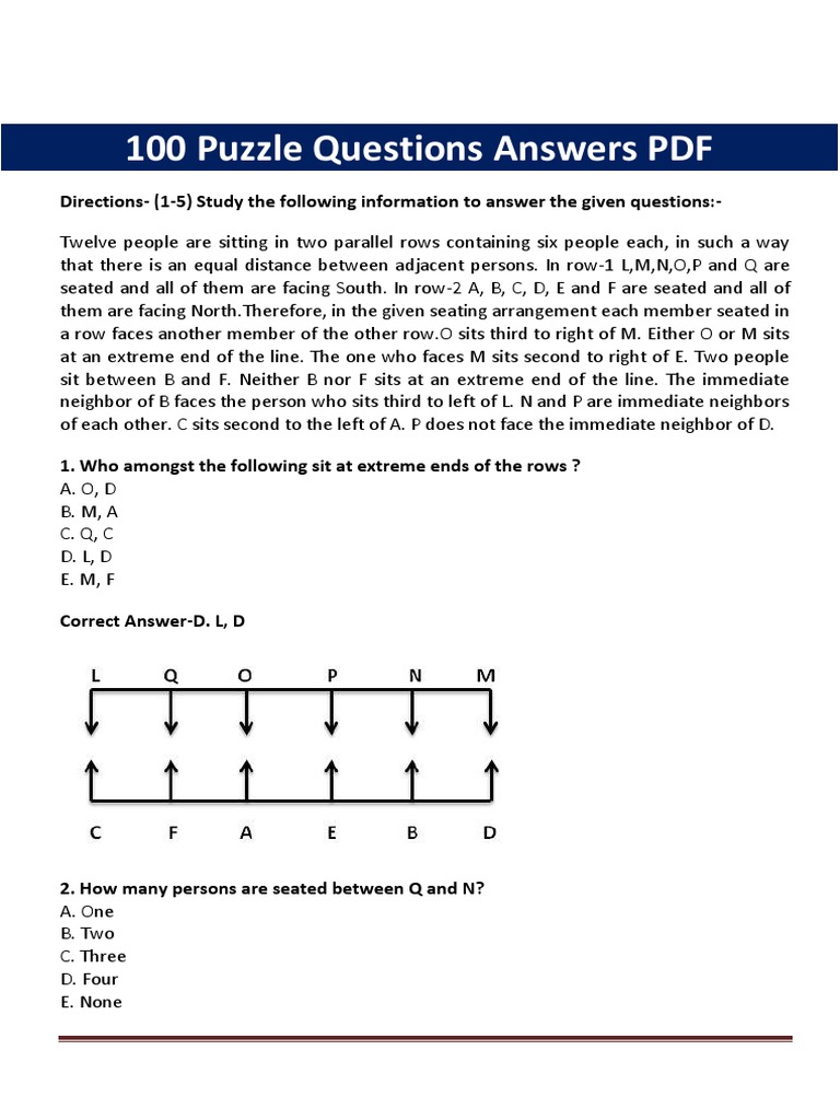 100+ Logical Puzzles Questions With Answers PDF | PDF | Blue | Housewife