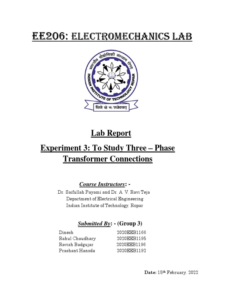 Electromechanics Lab: Lab Report Experiment 3: To Study Three - Phase ...