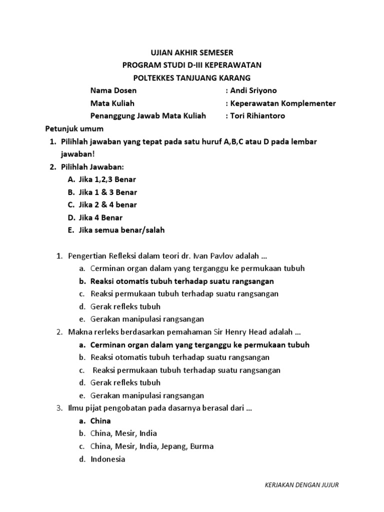 SOAL UAS Keperawatan Komplementer | PDF