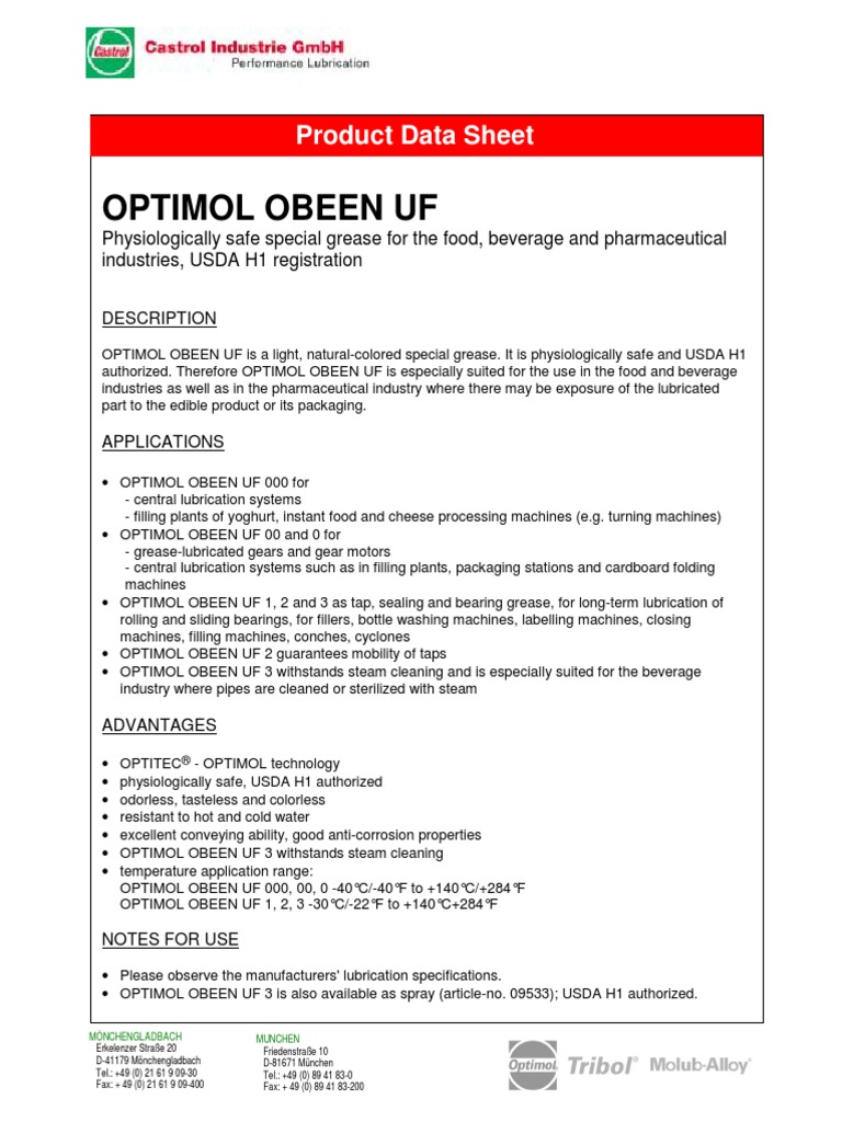Optimol Obeen Uf: Product Data Sheet | PDF | Machines | Materials
