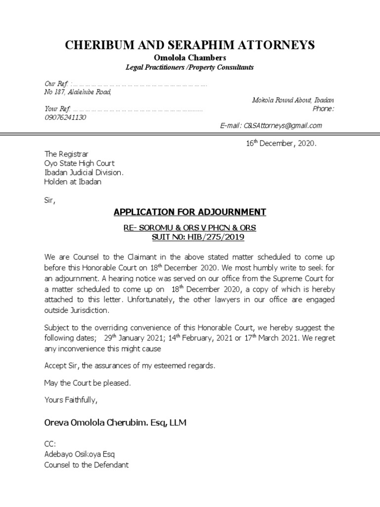 Application For Adjournment | PDF