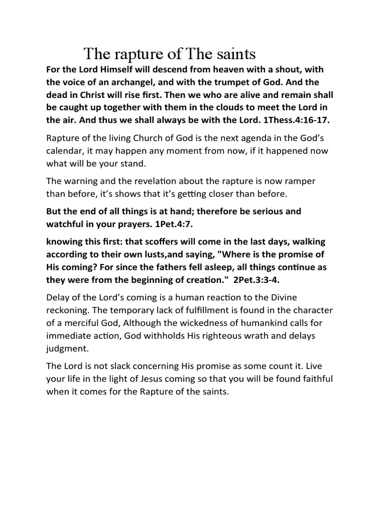 The Rapture of The Saints | Download Free PDF | Rapture | Salvation