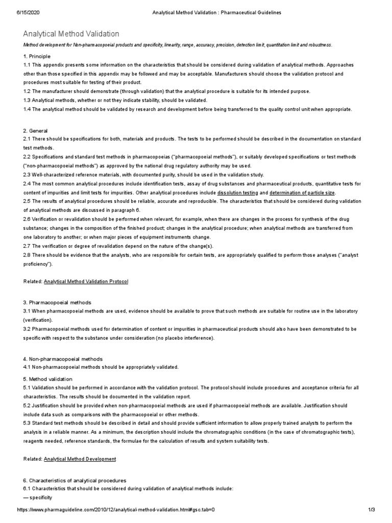 Analytical Method Validation - Pharmaceutical Guidelines | PDF | Detection Limit | Accuracy And ...