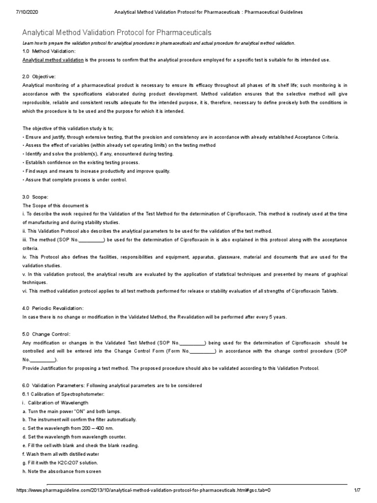 Analytical Method Validation Protocol For Pharmaceuticals ...
