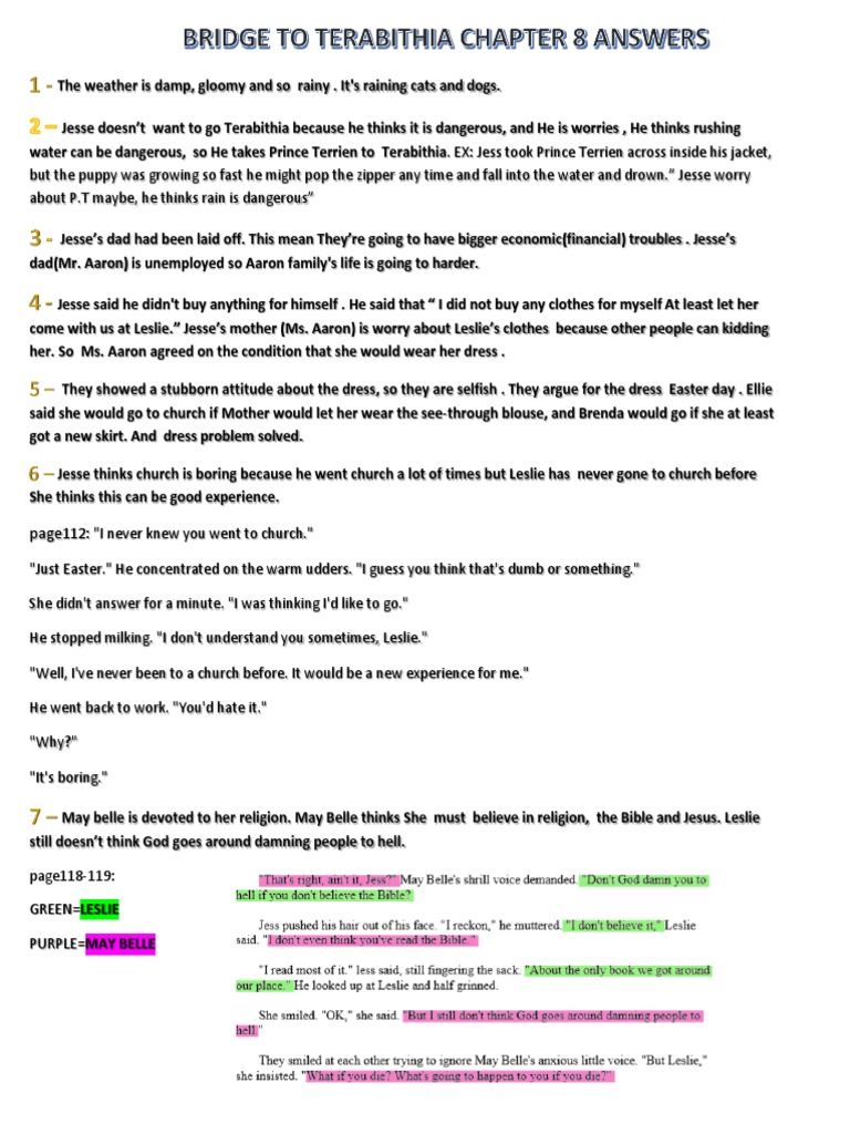 Bridge To Terabithia Chapter 8 Answers ... | PDF