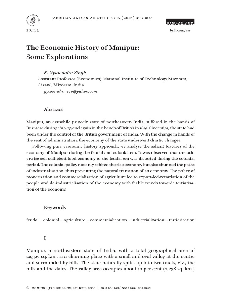 The Economic History of Manipur: Some Explorations: K. Gyanendra Singh ...