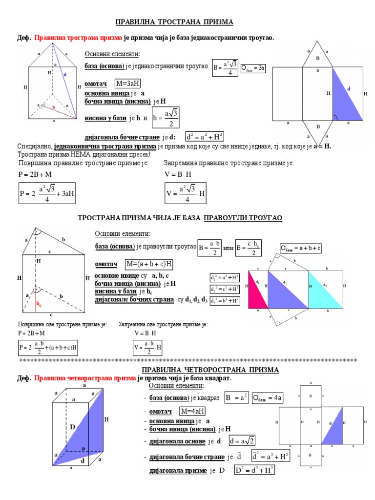Prizma Piramida Valjak Kupa Lopta Sve Formule | PDF