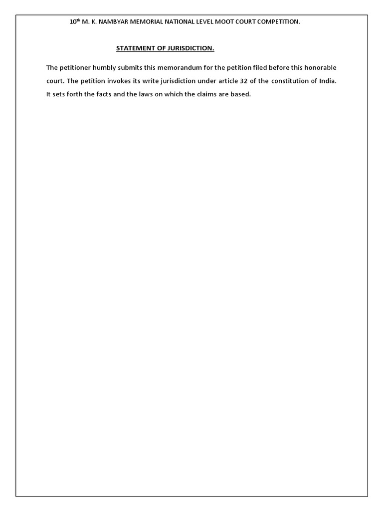 Statement of Jurisdiction.: 10 M. K. Nambyar Memorial National Level ...
