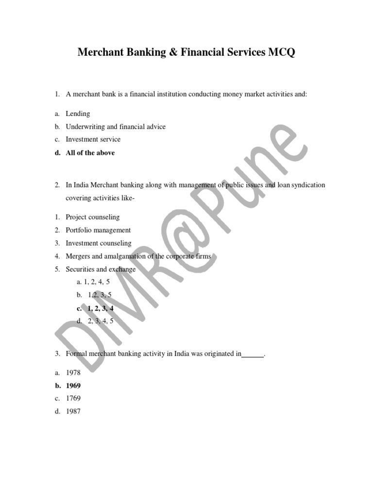 Merchant Banking & Financial Services MCQ: D. All of The Above ...
