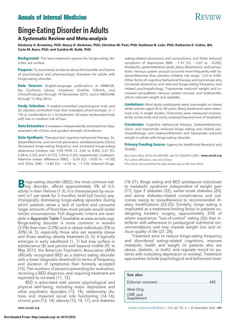 Binge-Eating Disorder in Adults | Download Free PDF | Cognitive ...