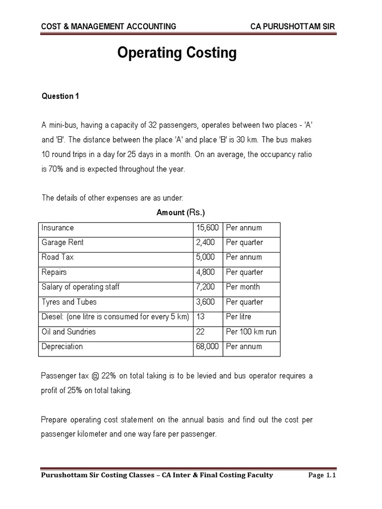 Operating Cost Analysis for Transport Services | PDF | Bus | Hospital
