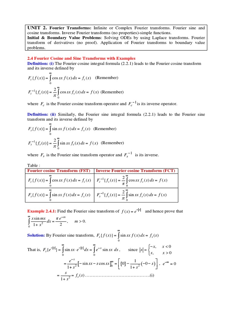 Fourier Transforms Explained Definitions Examples And Applications Of The Fourier Cosine And