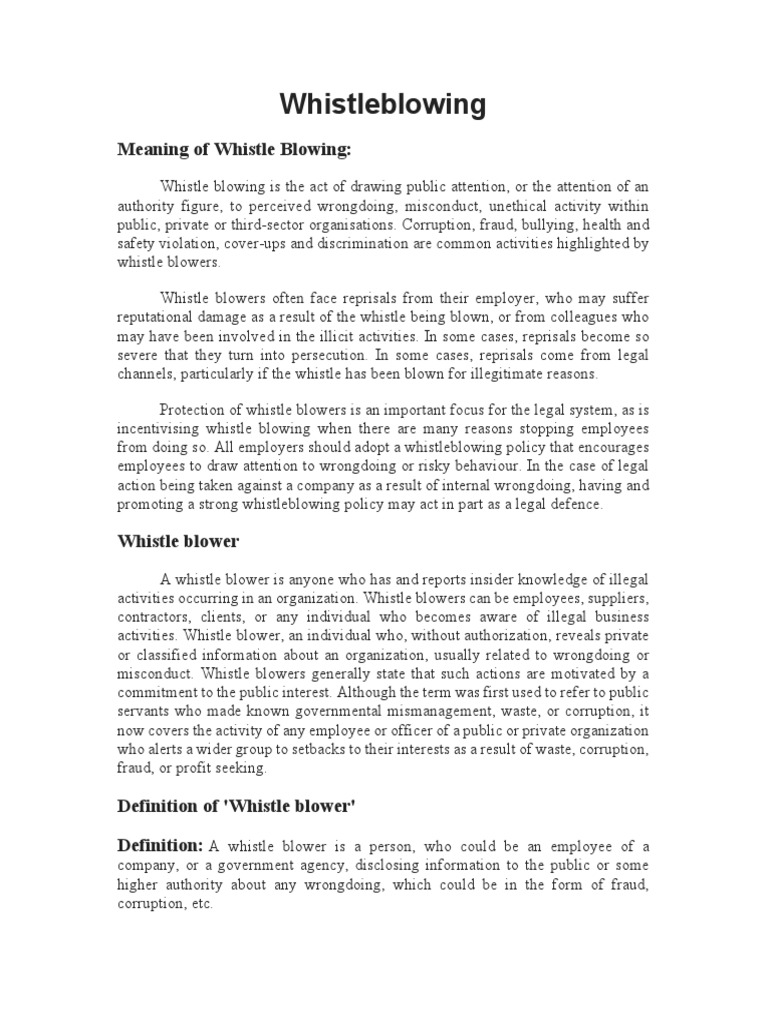 Whistleblowing: Meaning of Whistle Blowing | PDF | Whistleblower ...