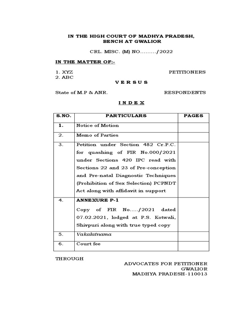 Quashing FIR Under Section 482 CrPC | PDF | Criminal Procedure In South ...