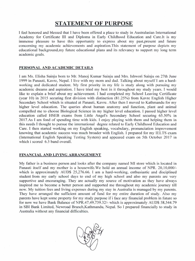 Statement of Purpose of Childcare Sample 2 | PDF