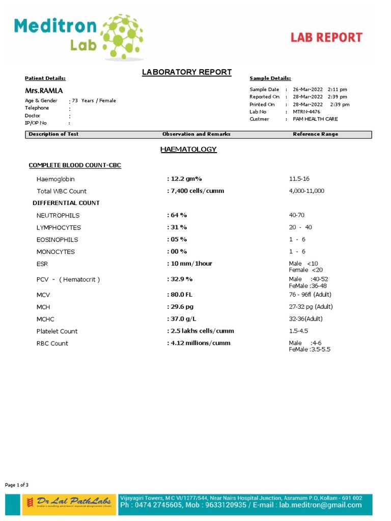 Laboratory Report: Haematology | PDF | Glycated Hemoglobin | Cholesterol