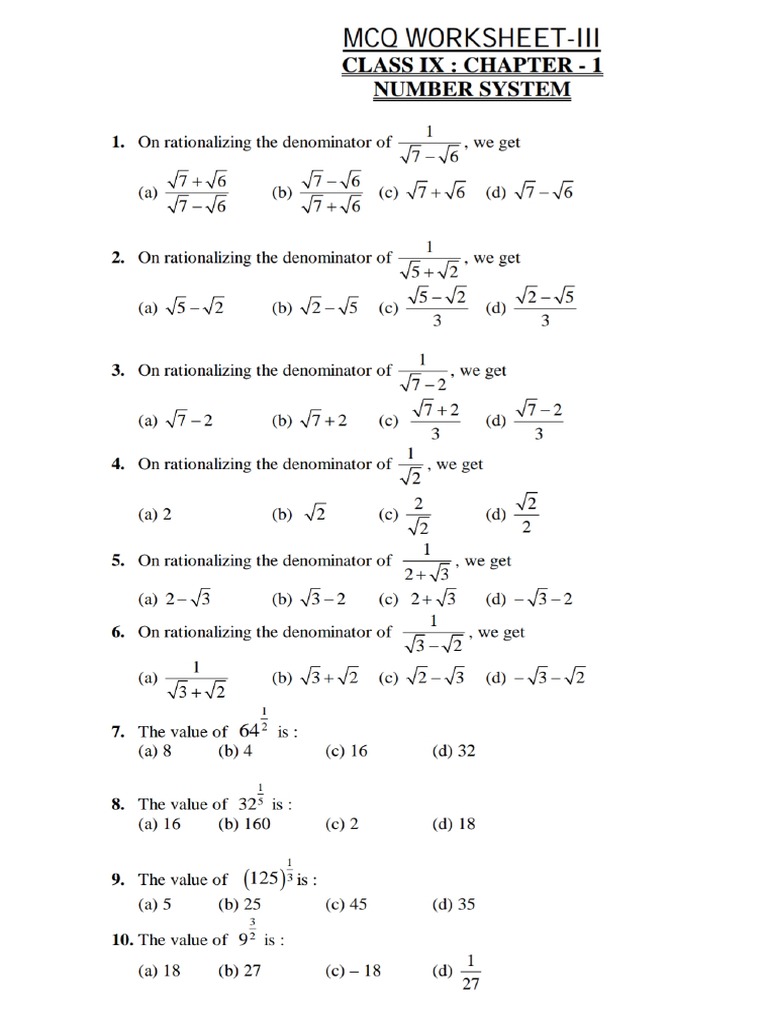 Class IX Number System Assignment | PDF