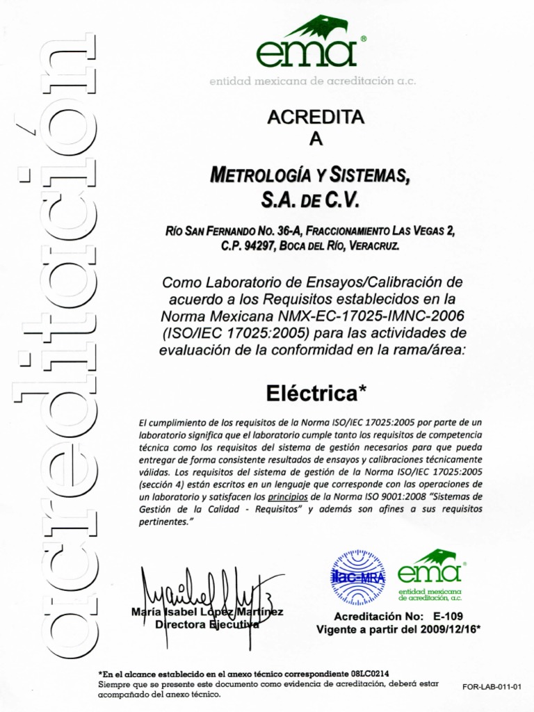 Certificación EMA y Norma 17025 | PDF | Laboratorios | Calibración