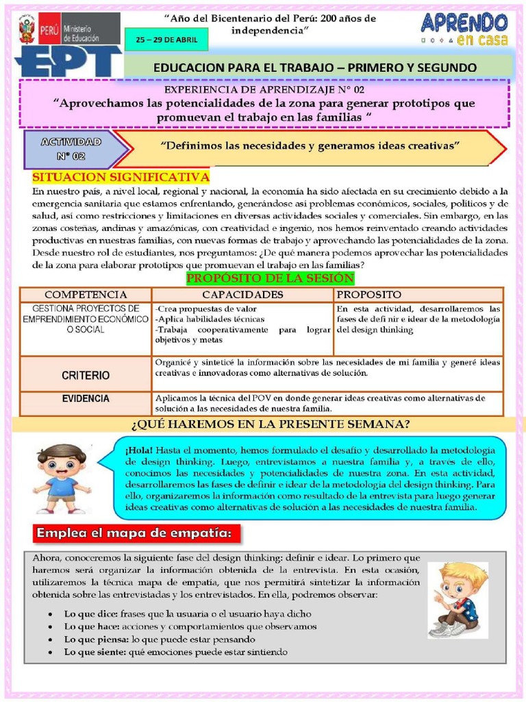 Experiencia de Aprendizaje 02 - Actividad 02 - 1ero y 2do - Ept - 2022 | PDF
