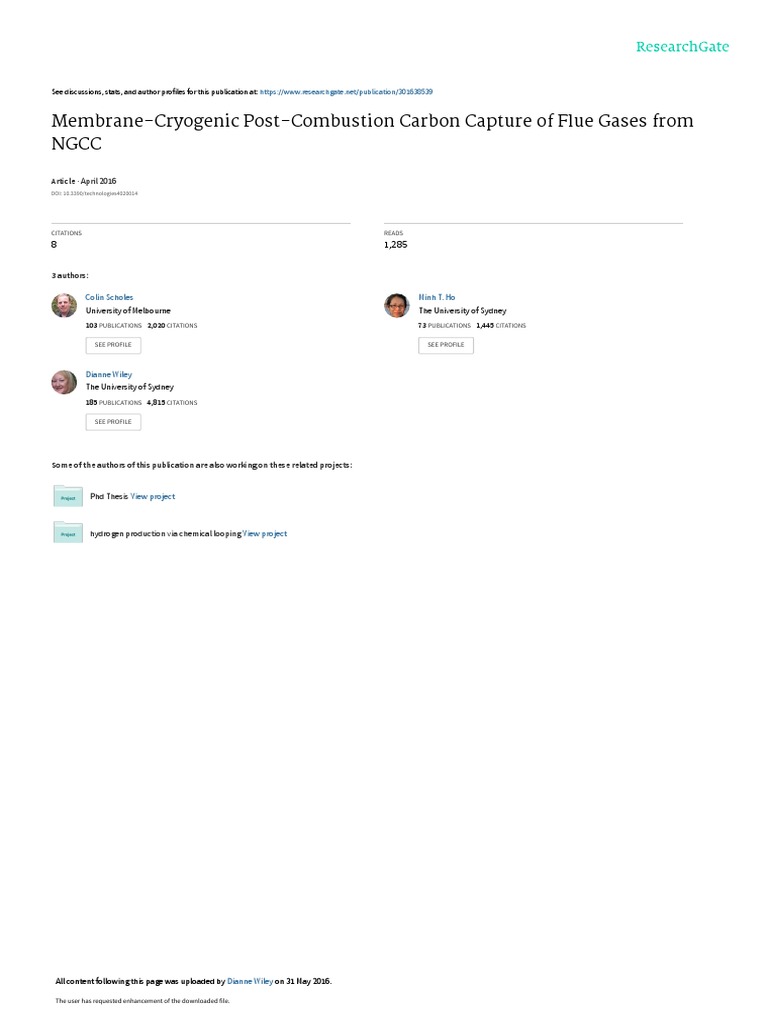 Membrane-Cryogenic Post-Combustion Carbon Capture | PDF | Membrane ...