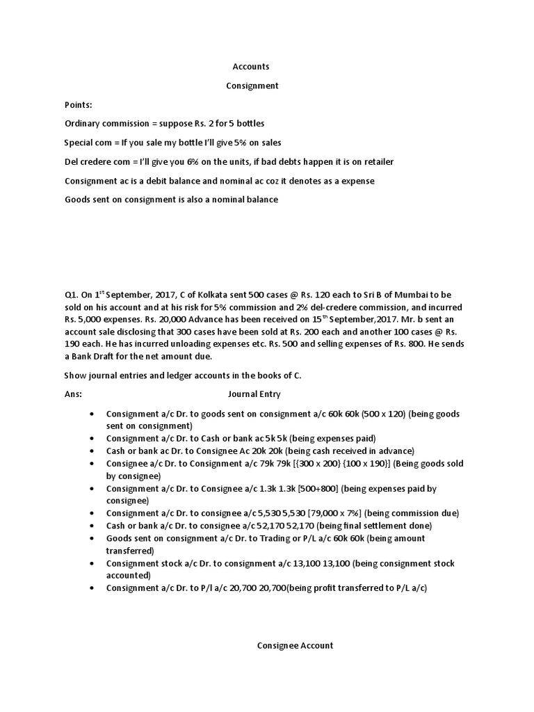 Consignment Sums Example | PDF | Expense | Stocks