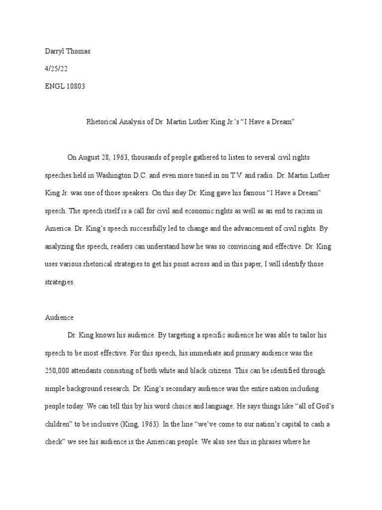 Rhetorical Analysis of MLK's Speech | PDF | Martin Luther King Jr.