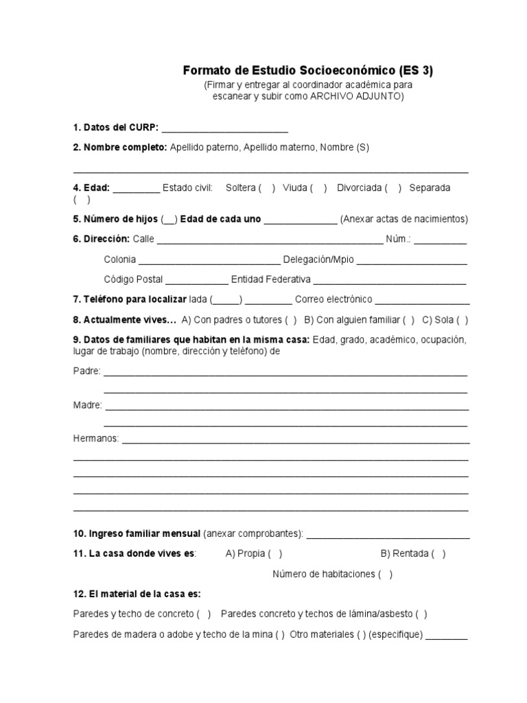 Formato de Estudio Socioeconómico | PDF