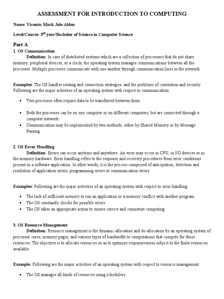 Assessment For Intro. To Computing (Vicente, Mark Jolo A.) | PDF