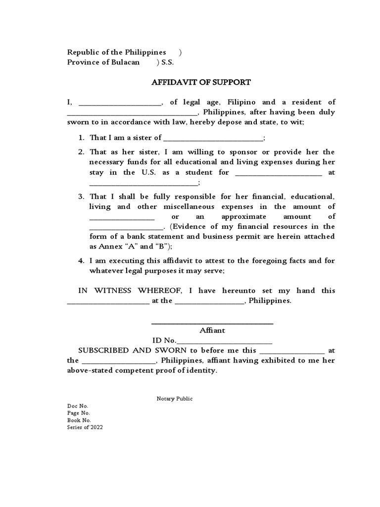 Affidavit of Support Sample | PDF