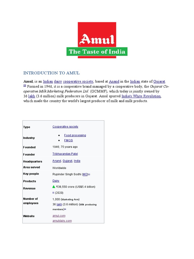 Introduction To Amul | PDF | Marketing | Business