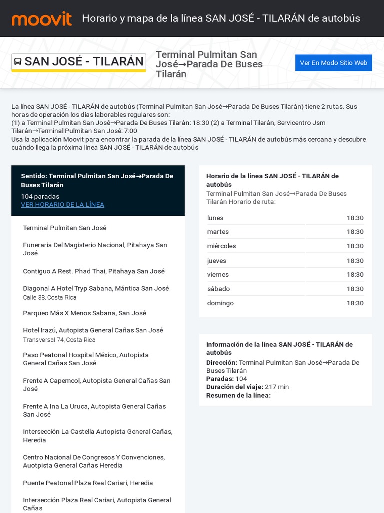 Horario y Mapa de La Línea SAN JOSÉ - TILARÁN de Autobús | PDF ...
