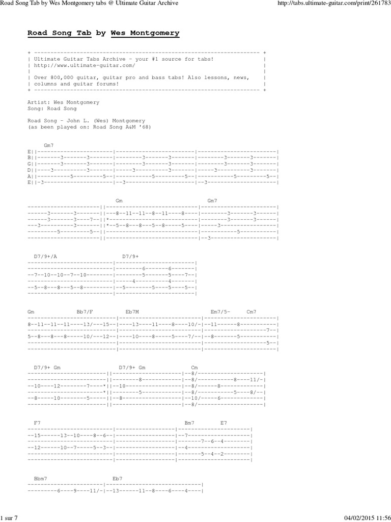 Road Song Tab by Wes Montgomery Tabs at Ultimate Guitar Archive | PDF ...