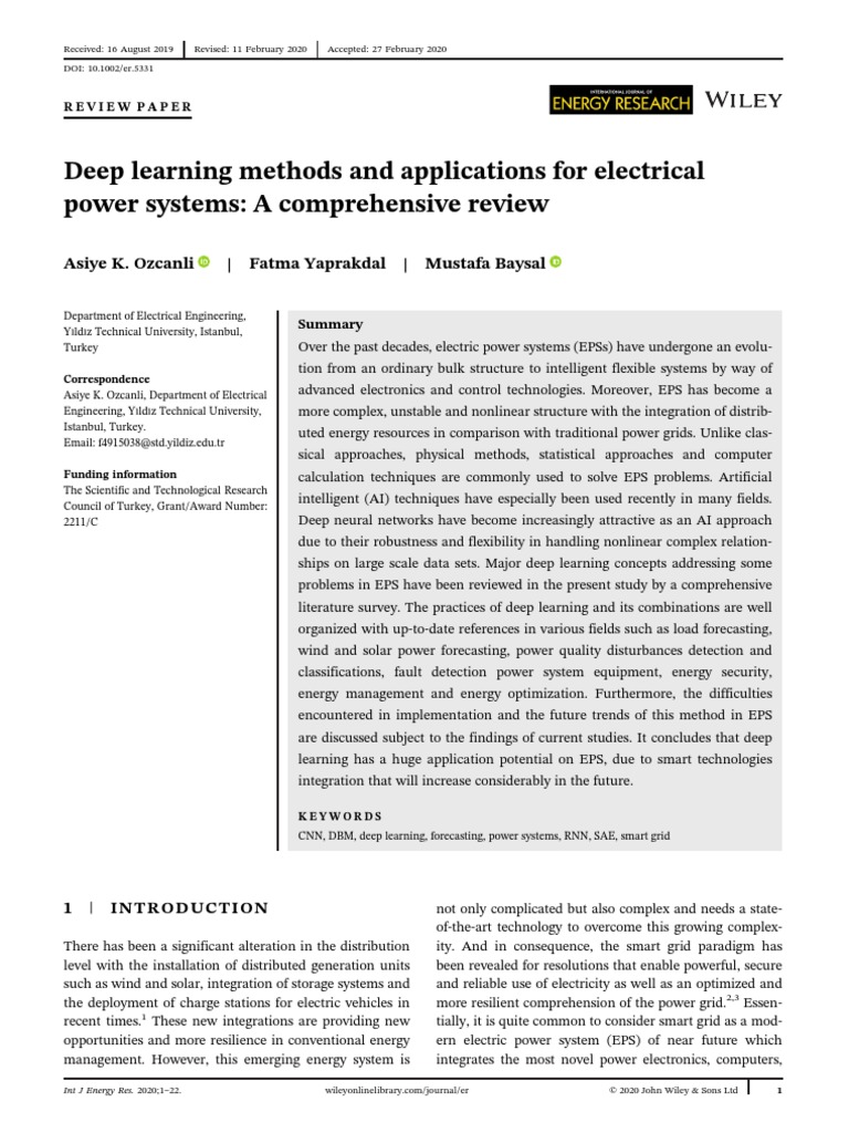 Deep Learning Methods and Applications For Electrical Power Systems A ...