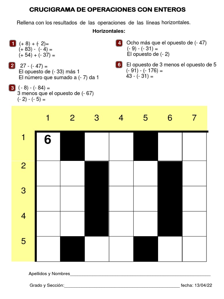 Bingo de operaciones con números enteros: un juego didáctico para ...