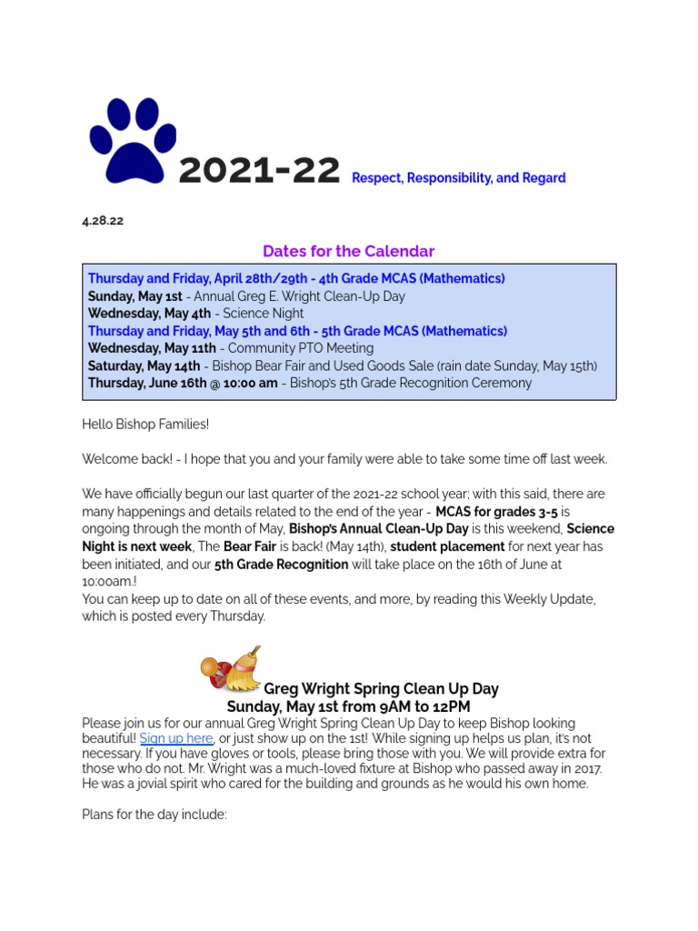 Dates For The Calendar: Respect, Responsibility, and Regard | PDF ...