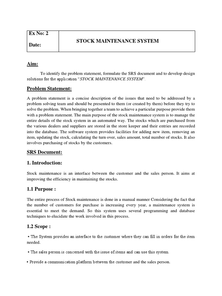 Stock Maintenance System Requirements Specification | PDF | Databases ...
