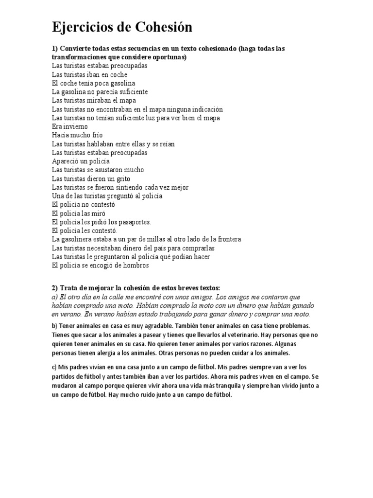 Ejercicios de Cohesion | PDF