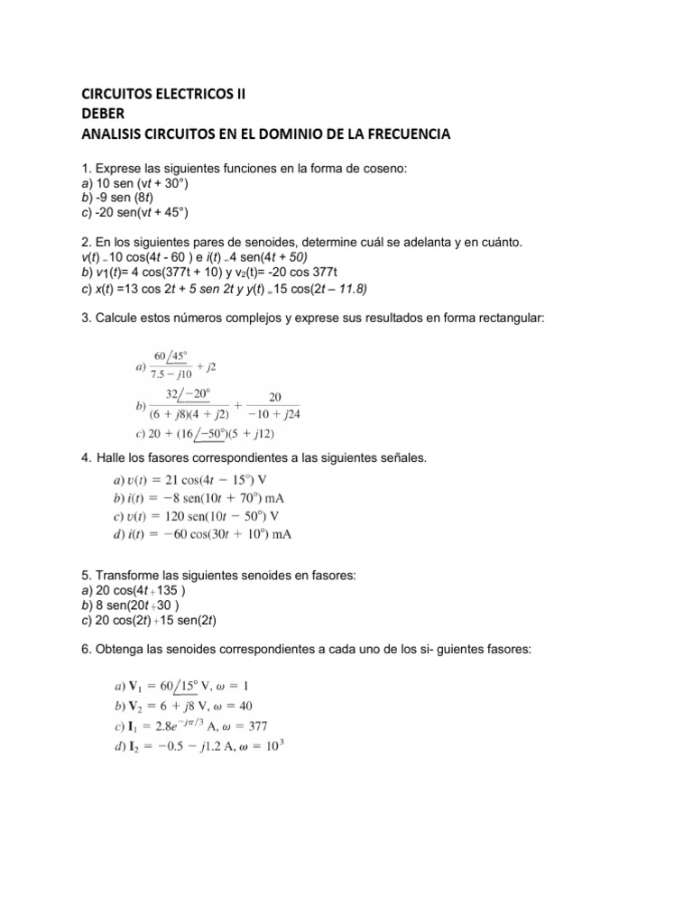 Deber Ejercicios Fasores | PDF