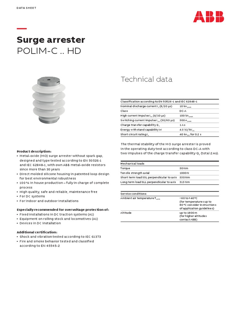 ABB Surge Arrester POLIM-C HD - Data Sheet 1HC0093986 EN AE | PDF ...