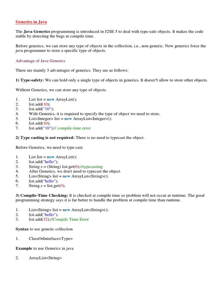Advantage of Java Generics | PDF | Parameter (Computer Programming) | Data Type