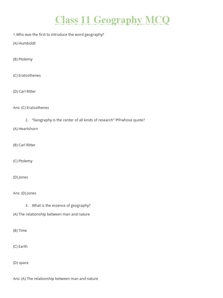 Class 11 Geography MCQ | PDF | Geography | Geographic Information System